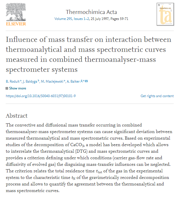 Influence Of Mass Transfer On Interaction Between Thermoanalytical And