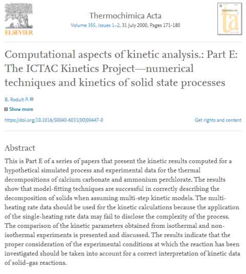 Computational aspects of kinetic analysis.: Part E: The ICTAC Kinetics ...