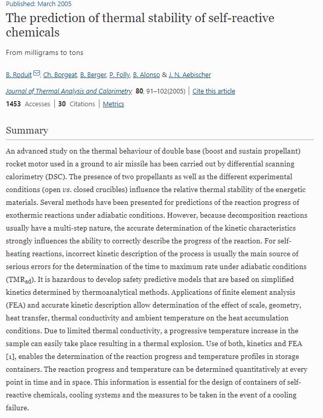 The Prediction of Thermal Stability of Self-Reactive Chemicals - AKTS